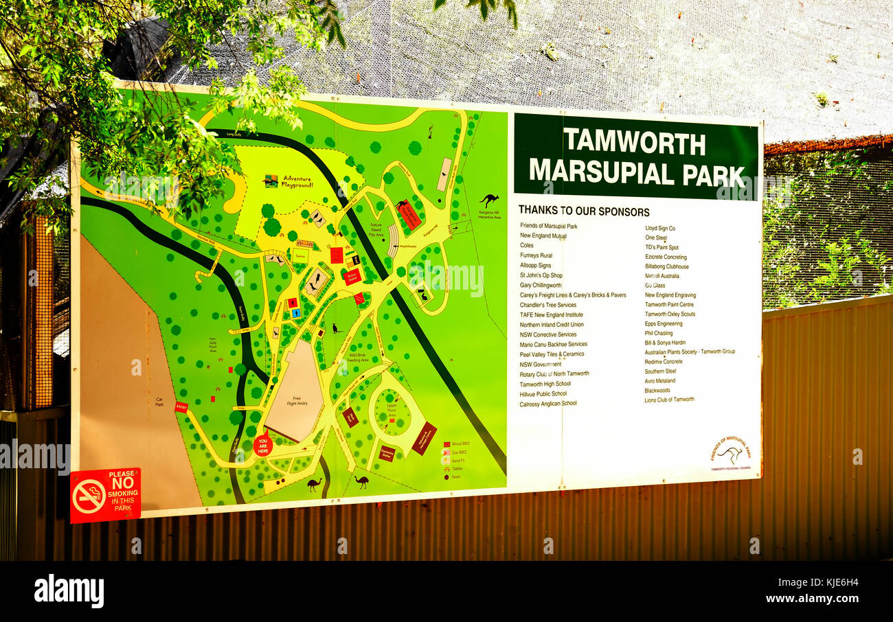 Tourist map of Marsupial Park in Tamworth Australia Stock Photo - Alamy