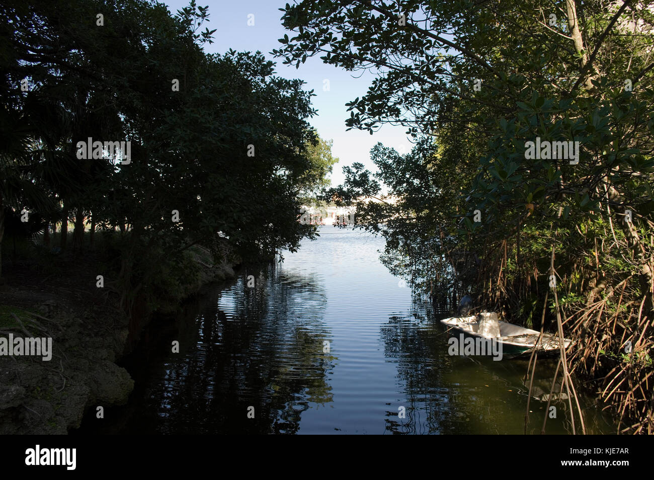 Small boat in Florida canal Stock Photo - Alamy