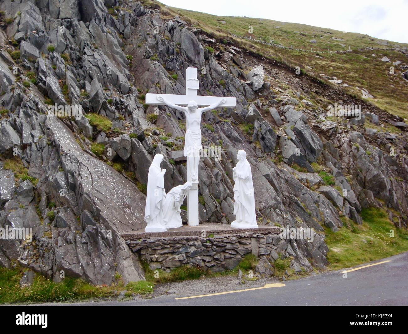 Christian Cross Monument Along Roadside in Rural Ireland Stock Photo ...
