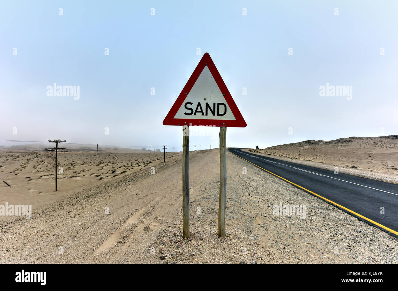 Sand sign in the Namibia desert outside of Luderitz and Kolmanskop in ...