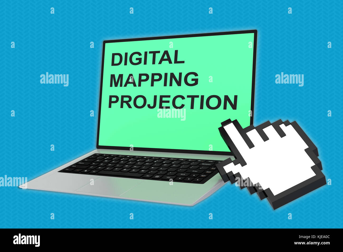 3D illustration of "DIGITAL MAPPING PROJECTION" script with pointing ...