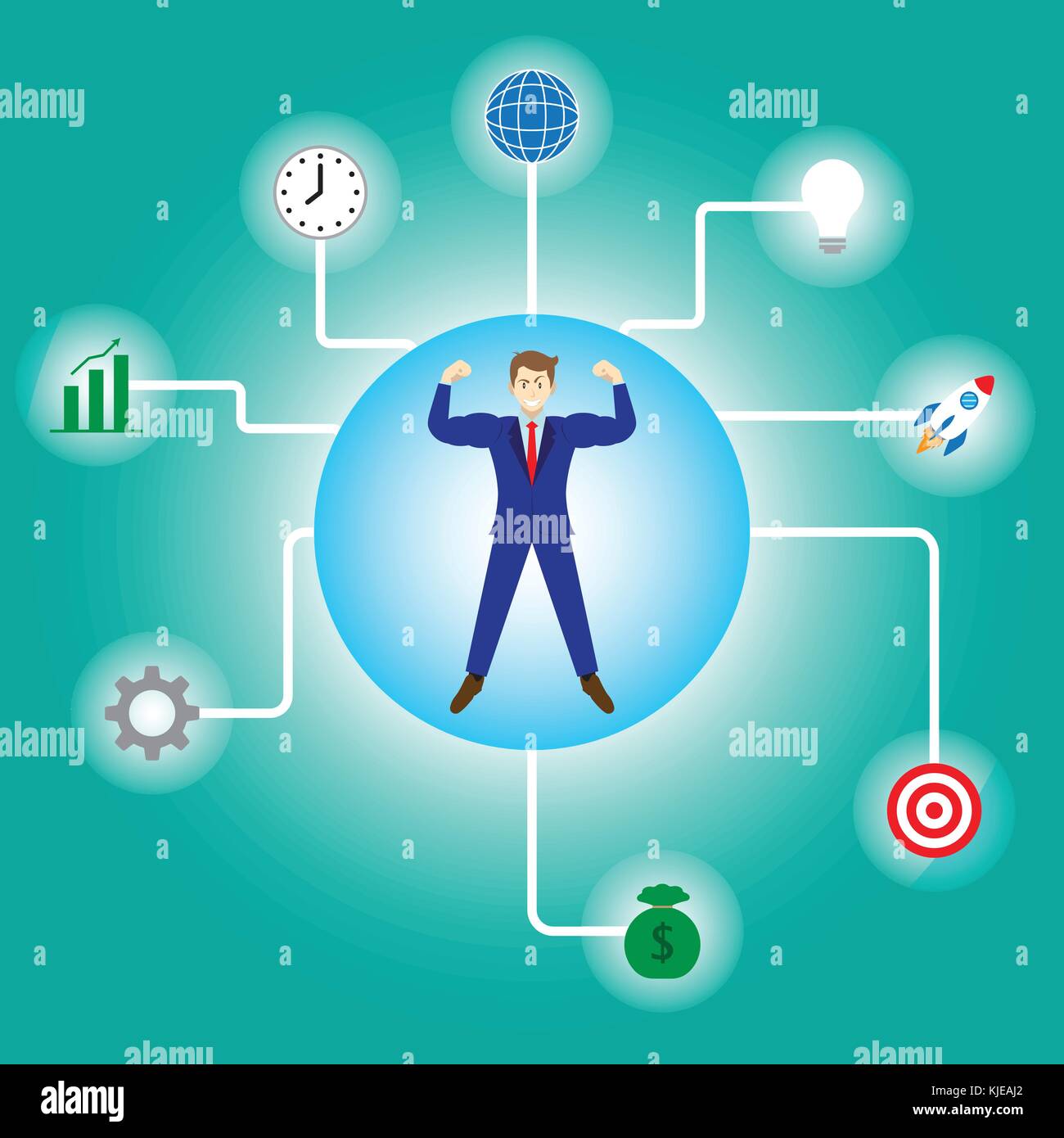 Business Concept As A Full-Energy Muscular Businessman Is Connected ...