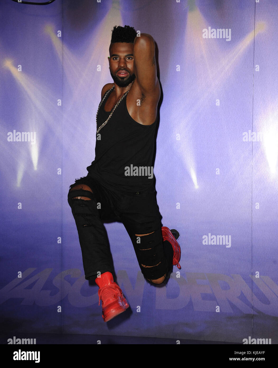 HOLLYWOOD, CA - MAY 19: Guests take photos with Jason DeRulo's wax ...