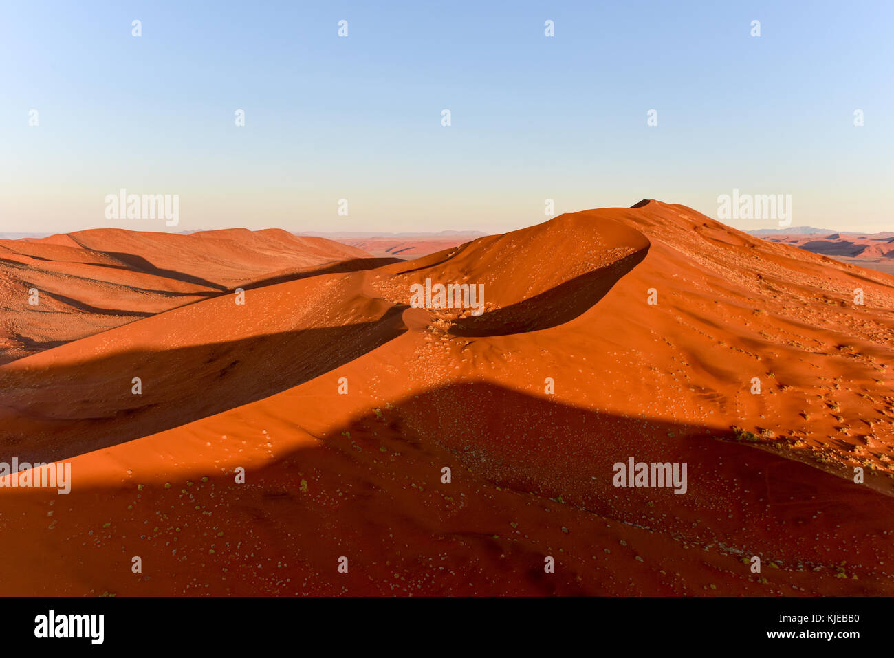 Aerial view of high red dunes, located in the Namib Desert, in the Namib-Naukluft National Park ...