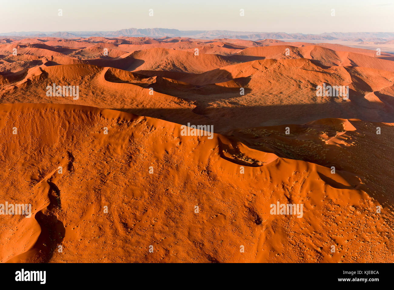 Aerial view of high red dunes, located in the Namib Desert, in the Namib-Naukluft National Park ...