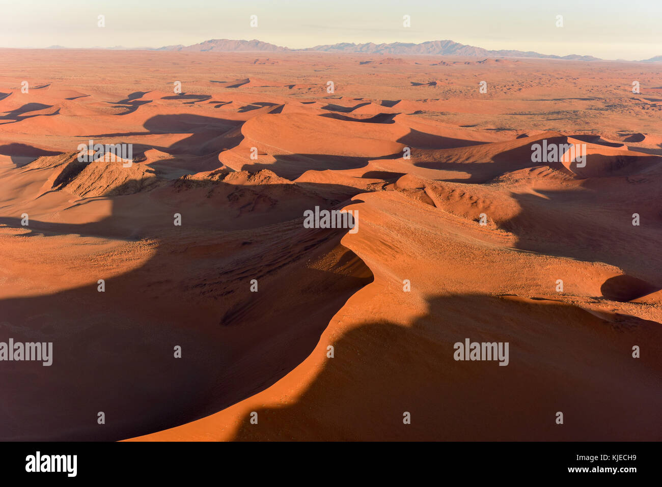 Aerial view of high red dunes, located in the Namib Desert, in the Namib-Naukluft National Park ...