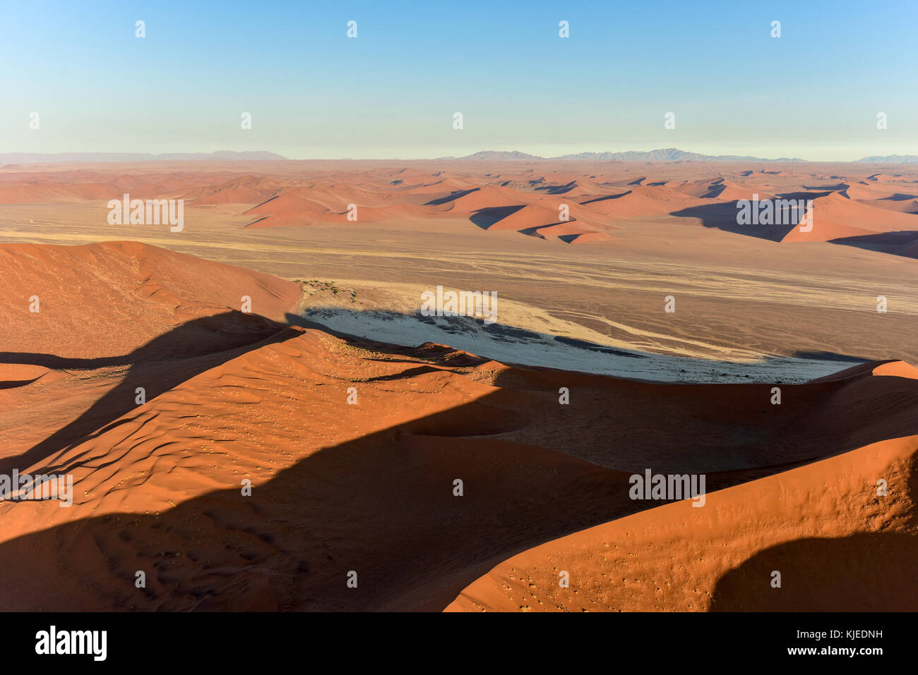 Aerial view of high red dunes, located in the Namib Desert, in the ...