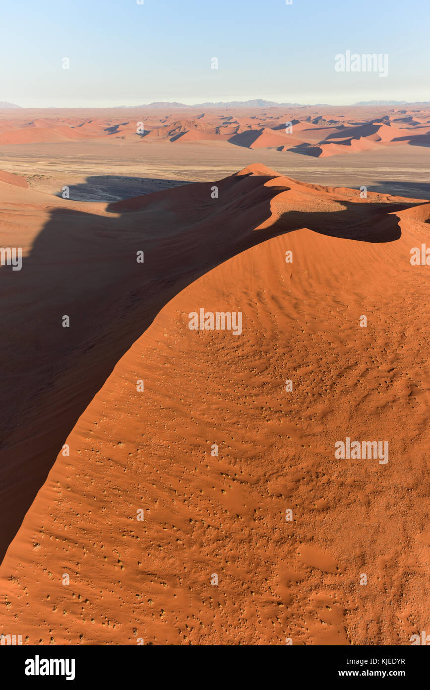 Aerial view of high red dunes, located in the Namib Desert, in the Namib-Naukluft National Park ...