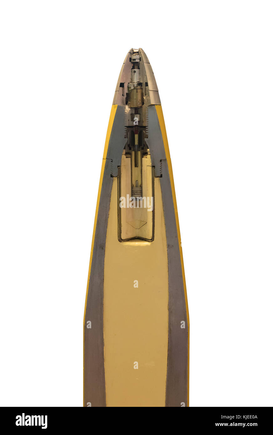 Large shell, used for naval battles - Split in two - Isolated on white ...