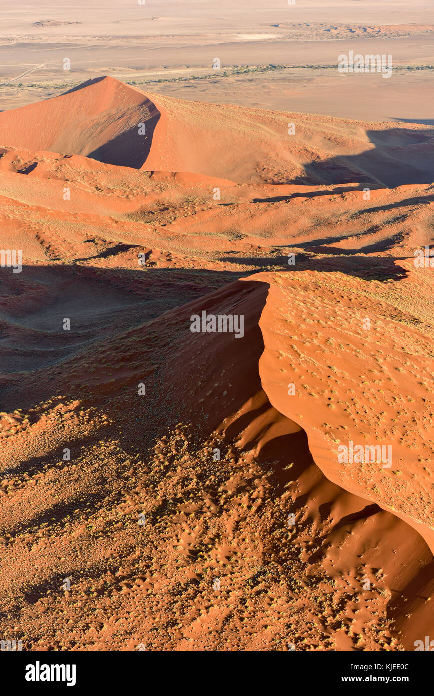 Aerial view of high red dunes, located in the Namib Desert, in the ...