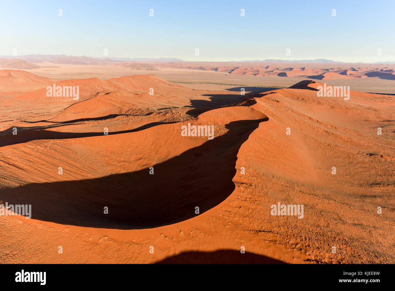 Aerial view of high red dunes, located in the Namib Desert, in the Namib-Naukluft National Park ...