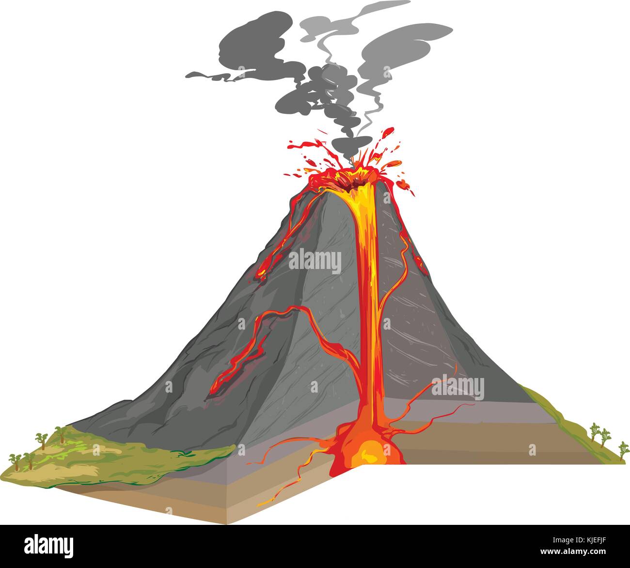 vector illustration of a Cross Section of Volcano Stock Vector Image ...