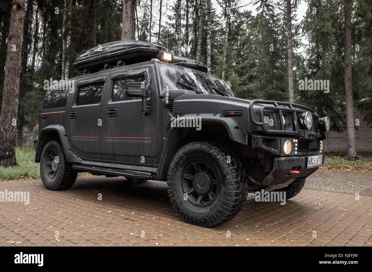 Saint-Petersburg, Russia - October 8, 2017: Black Hummer H2 car stands ...