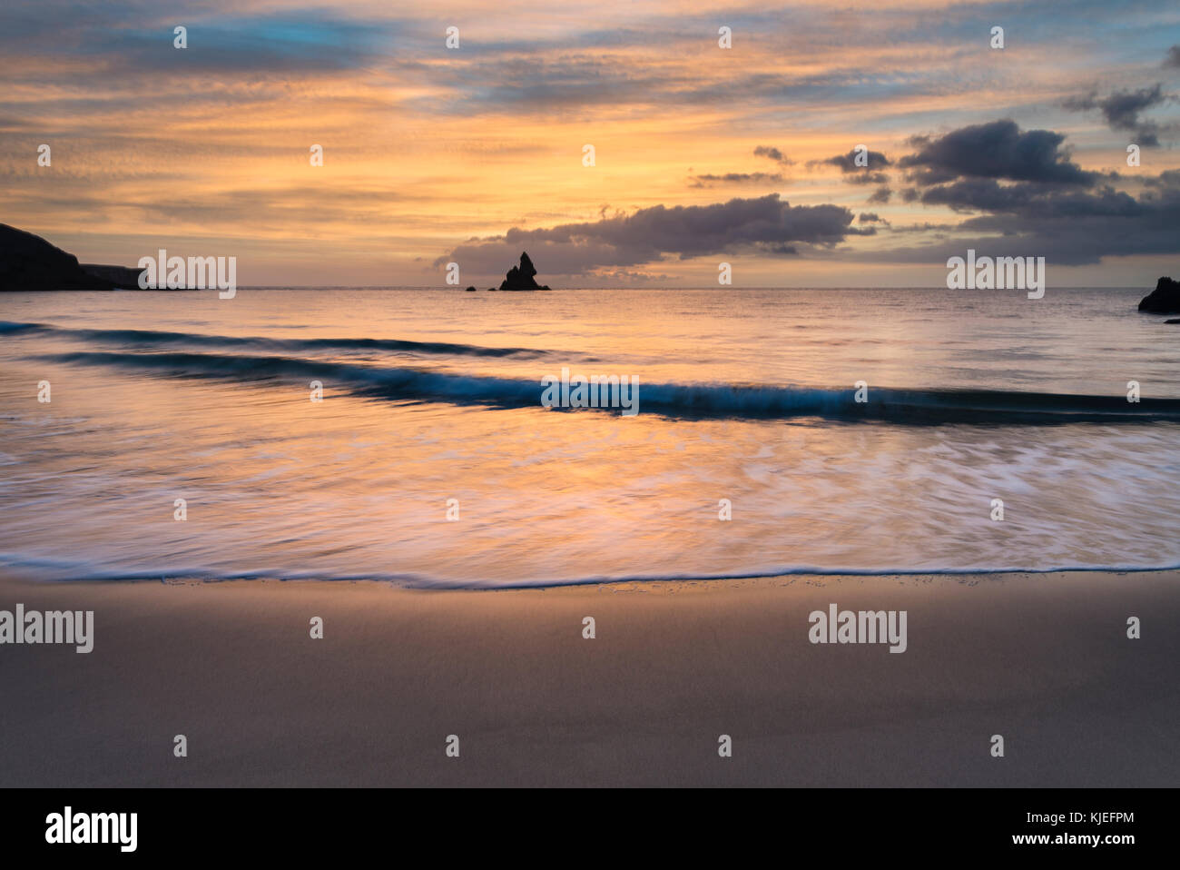 Stunning sunrise landsdcape of idyllic Broadhaven Bay beach on ...