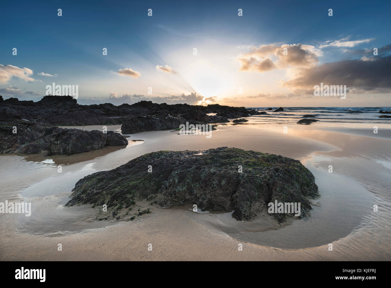 Beautiful sunset landscape image of Freshwater West beach on ...