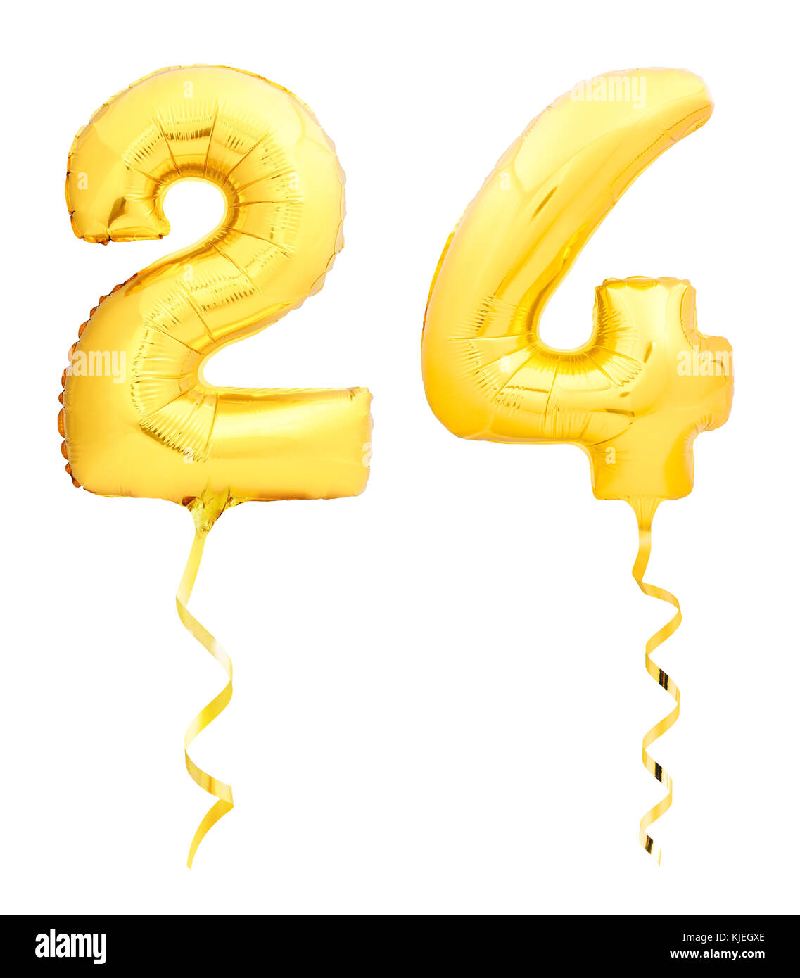 Golden number 24 twenty four made of inflatable balloon with golden ...