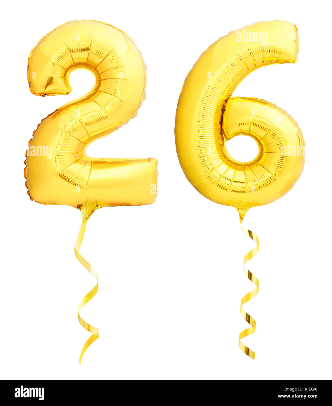 Golden number 26 twenty six made of inflatable balloon with golden ...