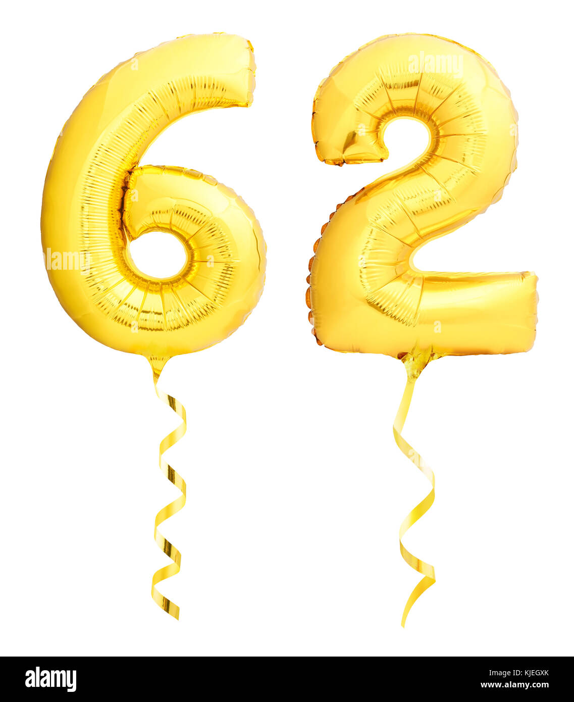 Golden number sixty two 62 made of inflatable balloon with golden ...