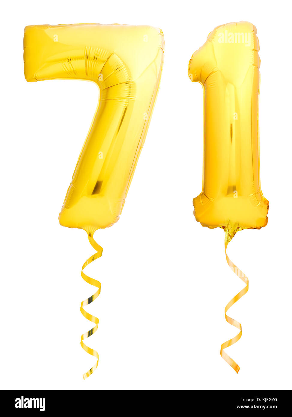 Golden number seventy one 71 made of inflatable balloon with ribbon on ...