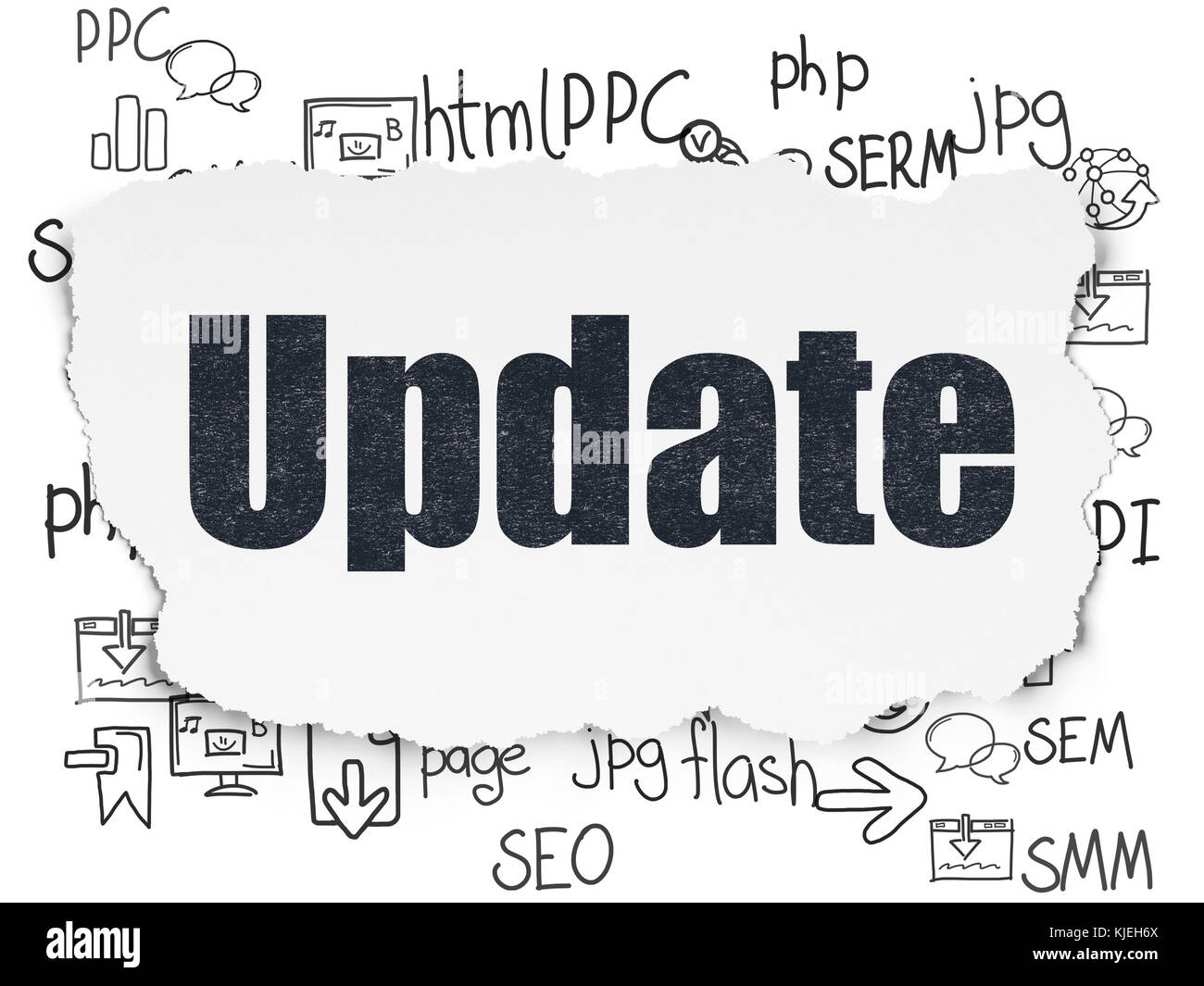 Web development concept: Update on Torn Paper background Stock Photo ...