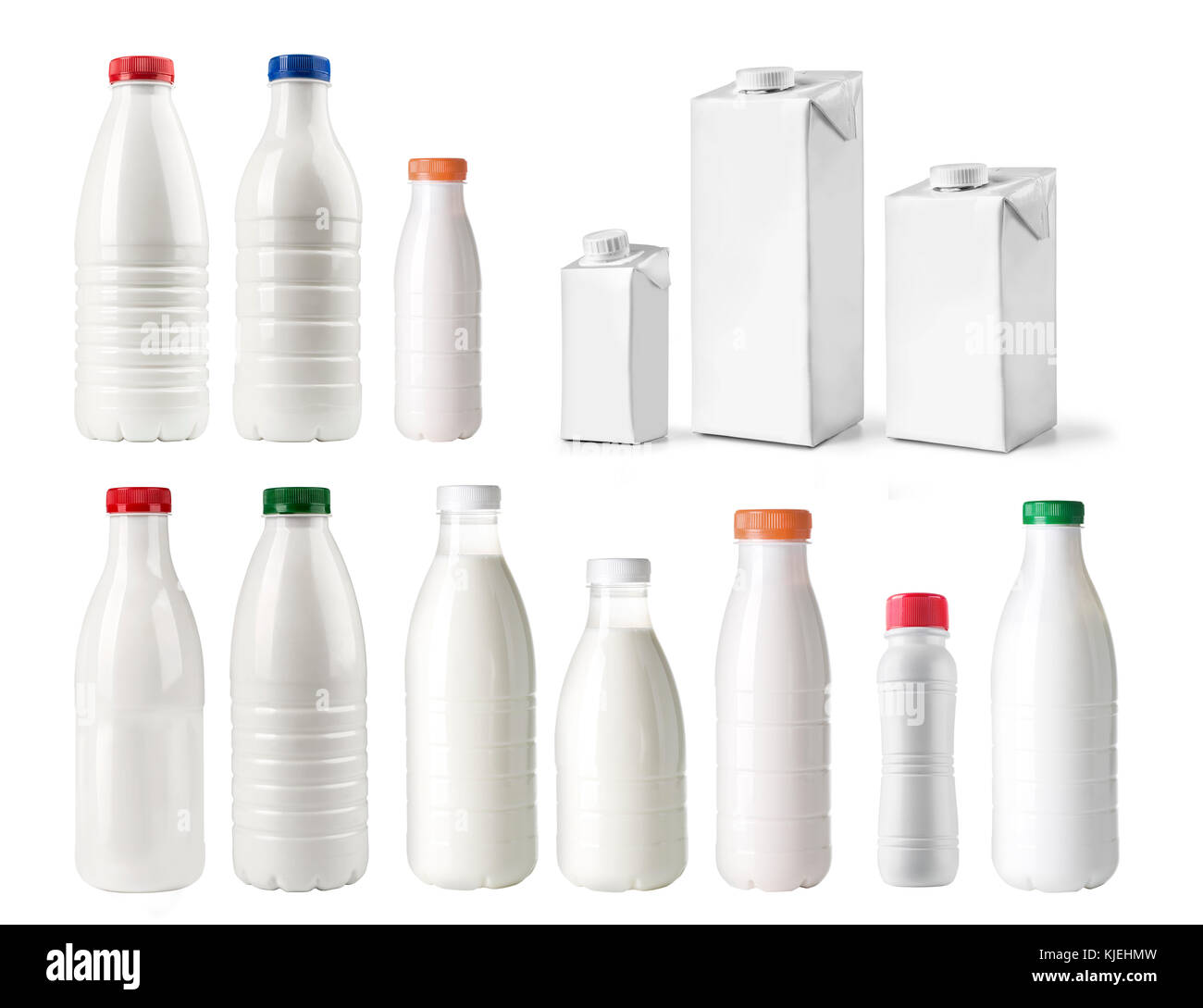 set of White milk bottles isolated on white background Stock Photo - Alamy