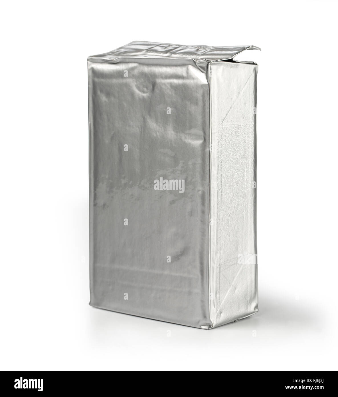 blank silver product packaging on white background. With clipping path ...