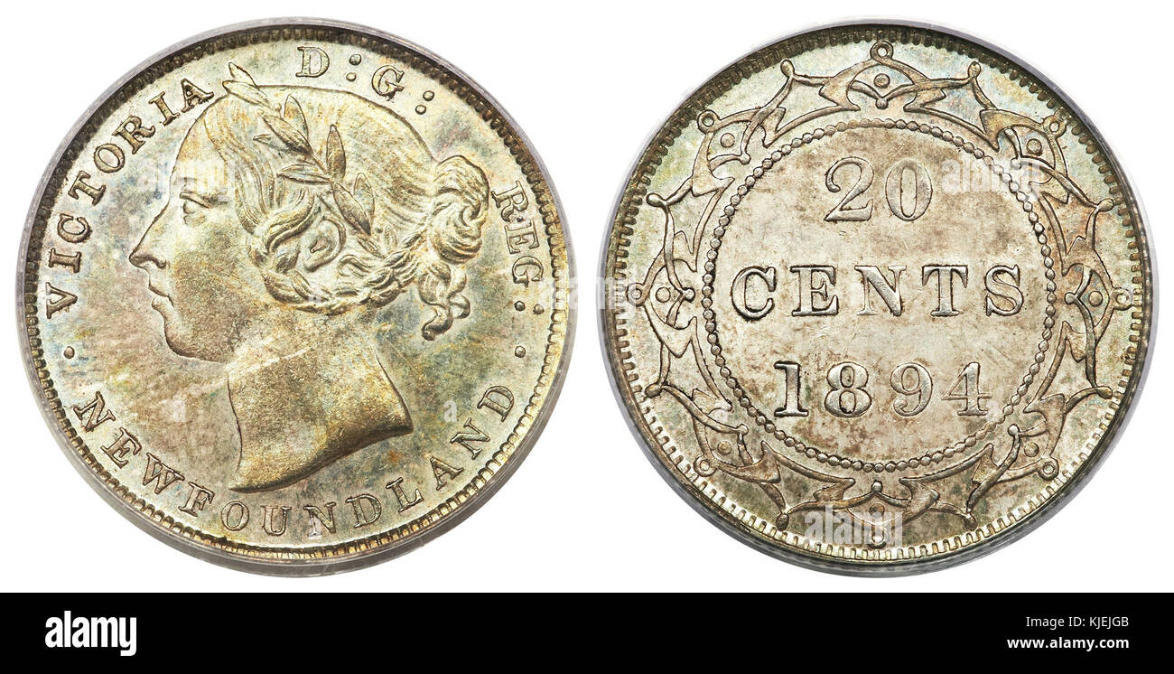 An image showing the obverse of the Canada Newfoundland Victoria 20 Cents coin from 1894 ...