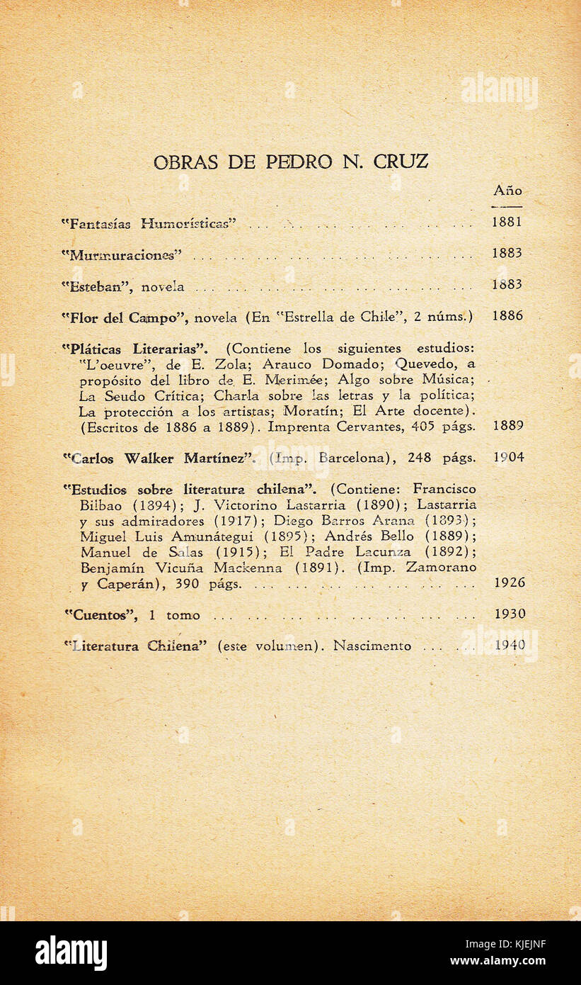 Obras literarias de Pedro Nolasco Cruz Vergara Stock Photo - Alamy