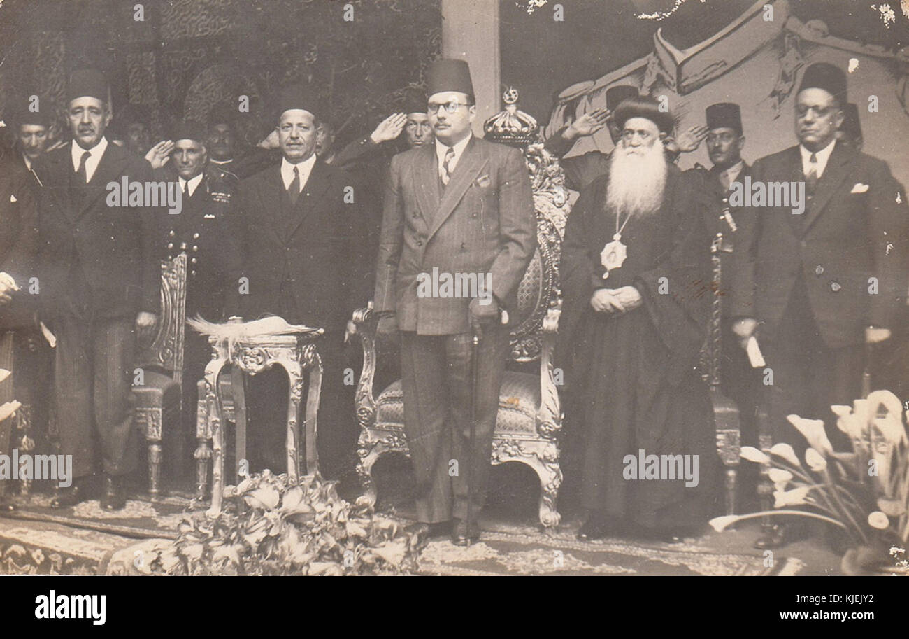 This historical image likely shows King Farouk I of Egypt with ...