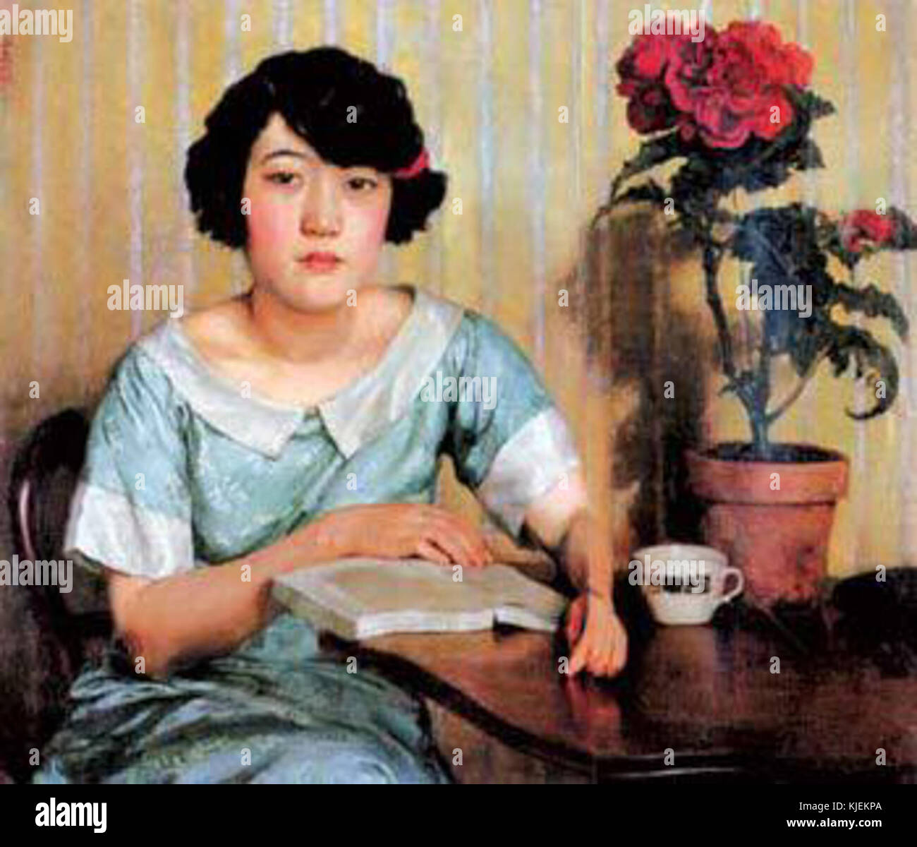 Xu Beihong’s 1925 painting depicts Jiang Biwei seated at a table ...