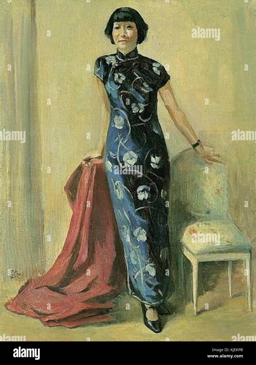 Xu Beihong Painting Jiang Biwei in cheongsam Stock Photo - Alamy