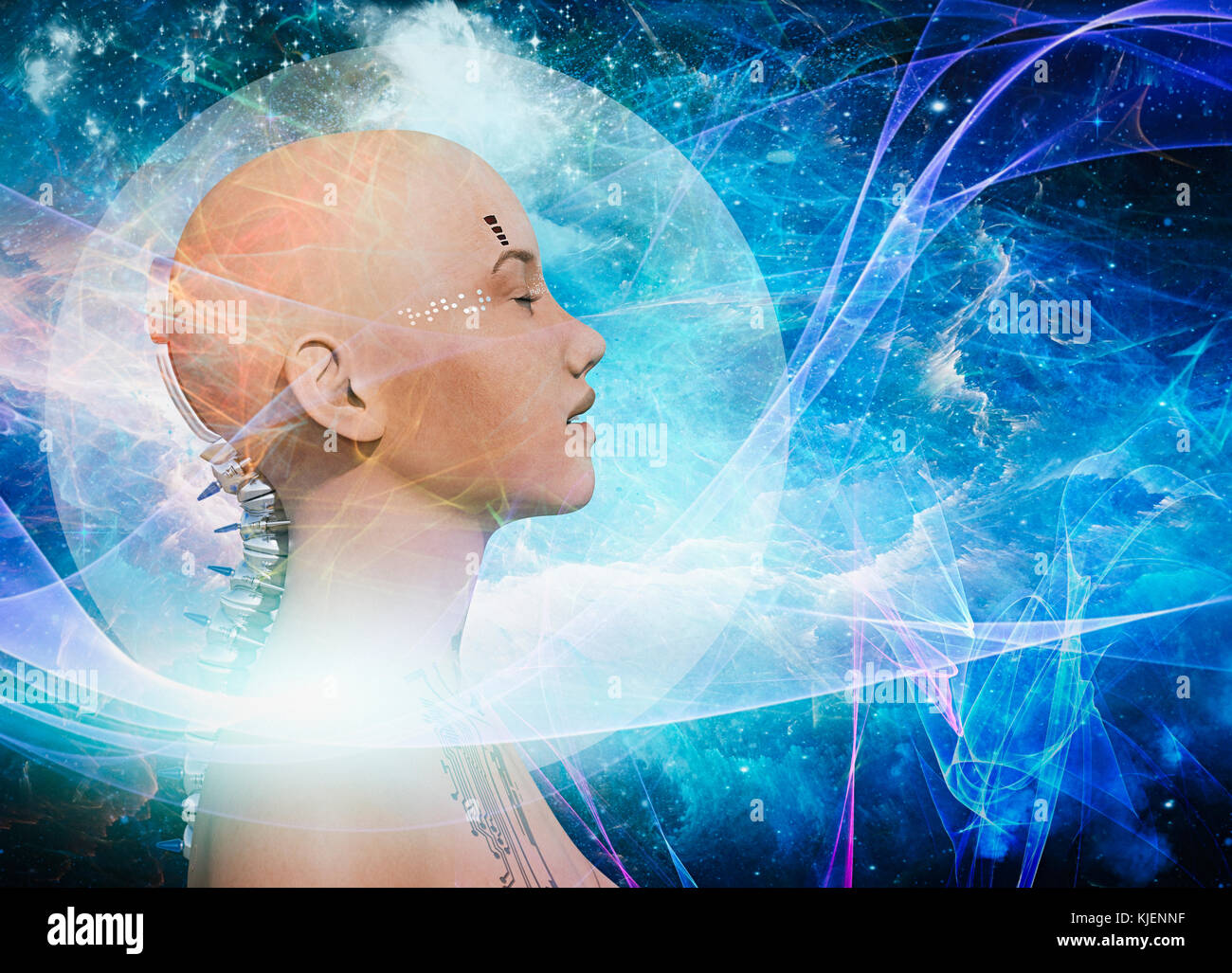 Profile of woman with mechanical spine Stock Photo - Alamy