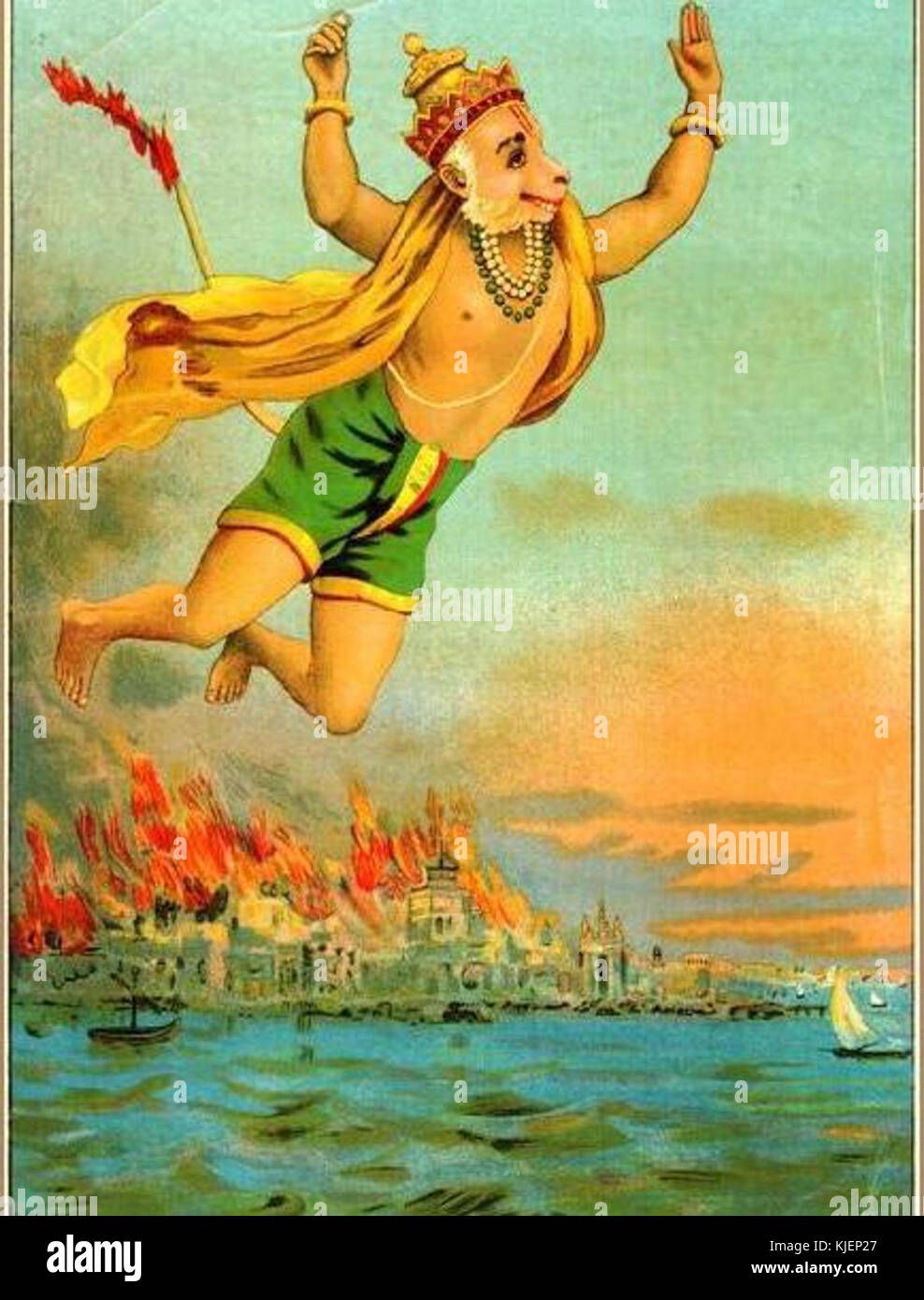 Hanuman burns Lanka with tail Stock Photo - Alamy
