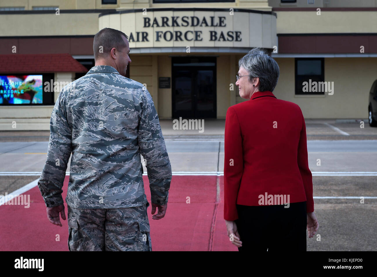 Secretary of the Air Force Heather Wilson walks with Col. Ty. Neuman ...