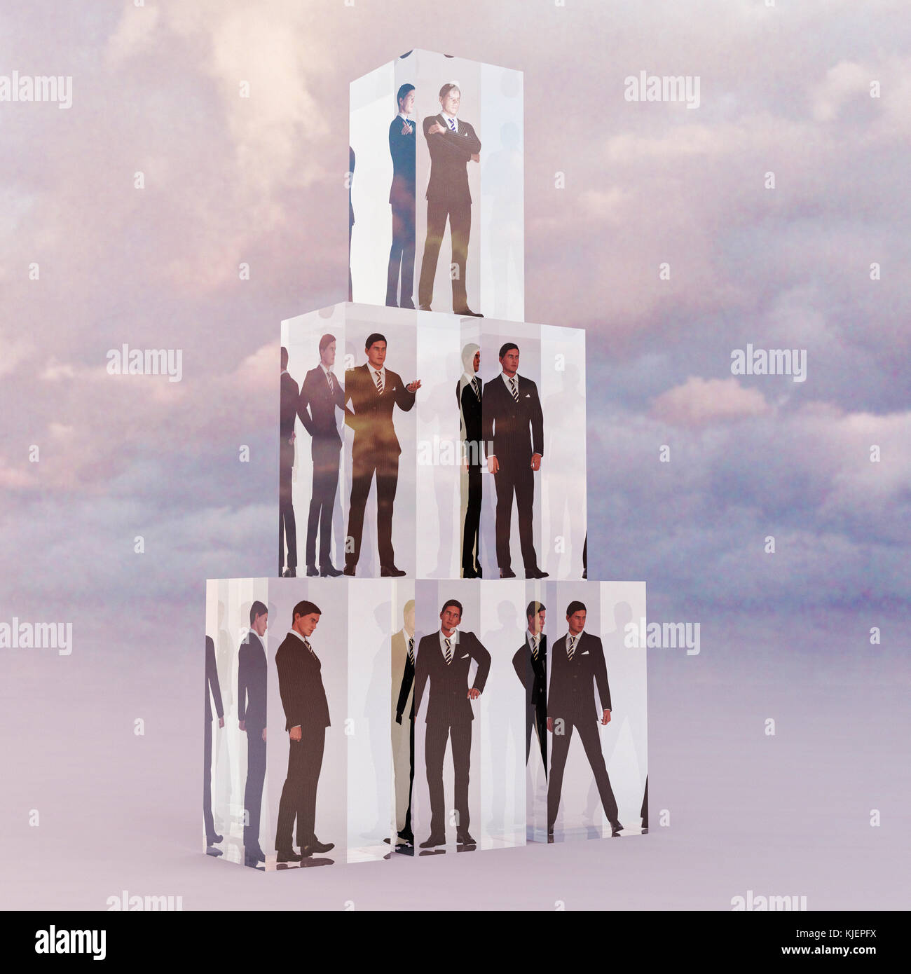 Stack of cubes with businessmen trapped inside Stock Photo - Alamy