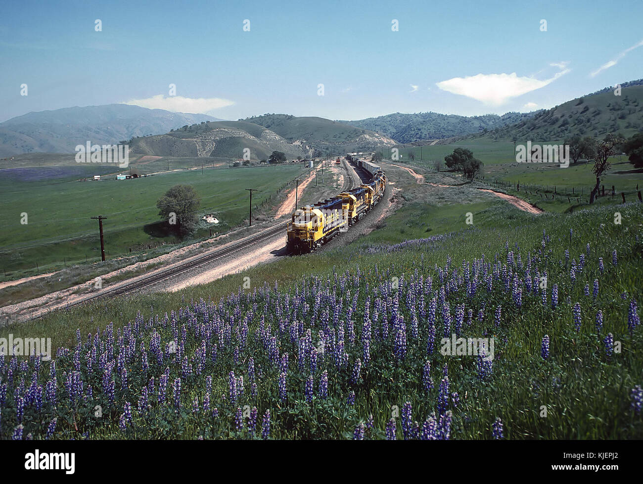 This photograph captures the ATSF (Atchison, Topeka, and Santa Fe ...