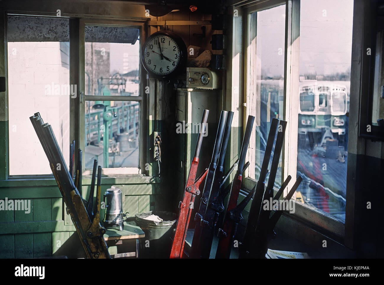 CTA interlocking tower at Logan Square terminal, Chicago, IL on April 9 ...