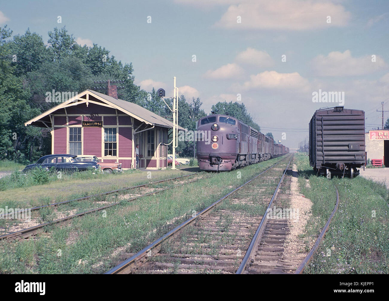On August 14, 1962, the CGW 111 C (F3A) westbound freight train passes ...