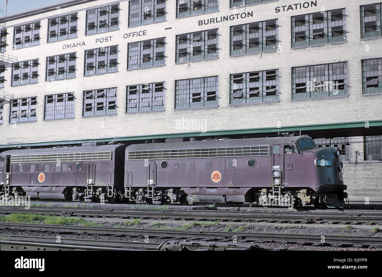 CGW 155 and 152 (F7As) Passenger Train 13, the Nebraska Limited pulling ...
