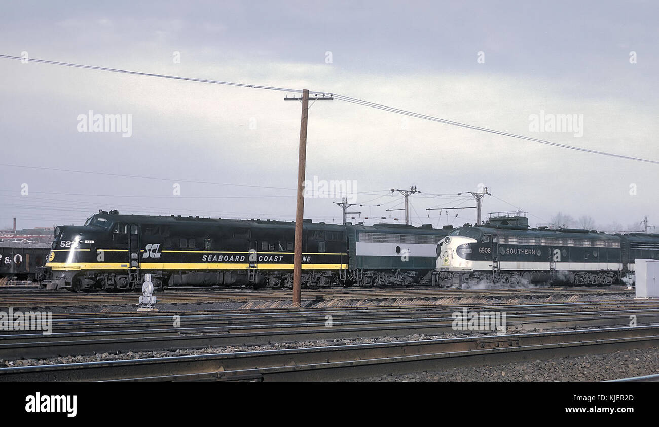 Seabord Coast Line 523 (E6A) and SOU 6908 (E8A) at Ivy City Terminal, Washington, DC on January ...