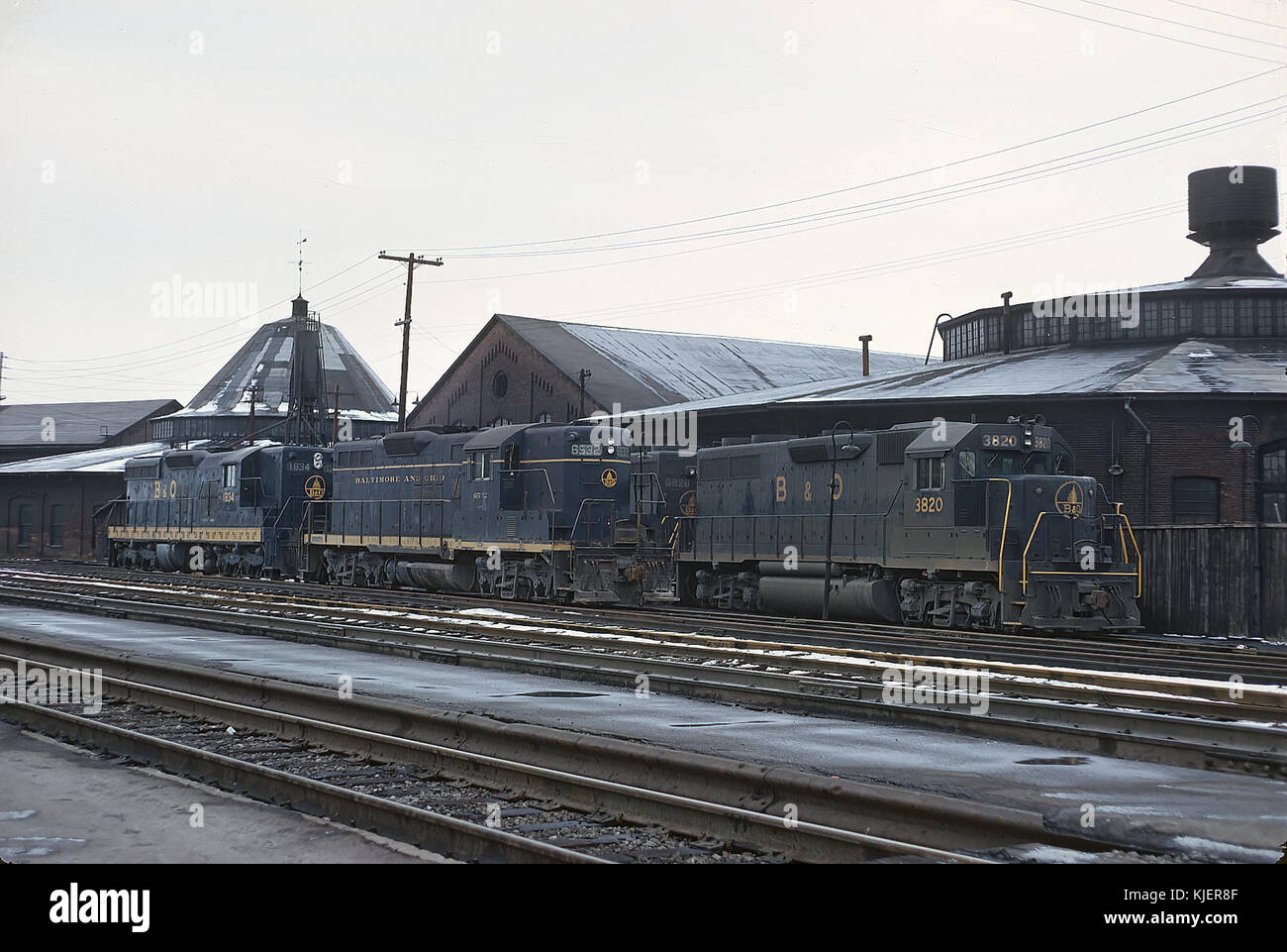 B&O 3820, 6532, and 1834 (GP38, GP9, and SD9) Martinsburg, W.Va. on March 2, 1969 (22511089052 ...