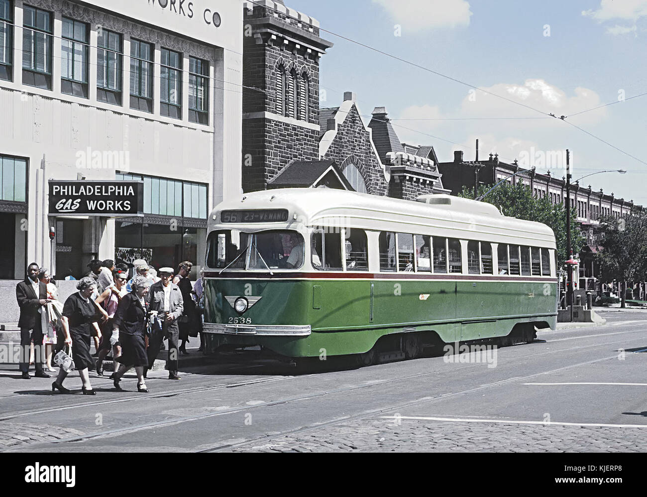 PTC 2538 (PCC) a 56 23 VENANGO car boarding passengers on Erie Ave. at ...