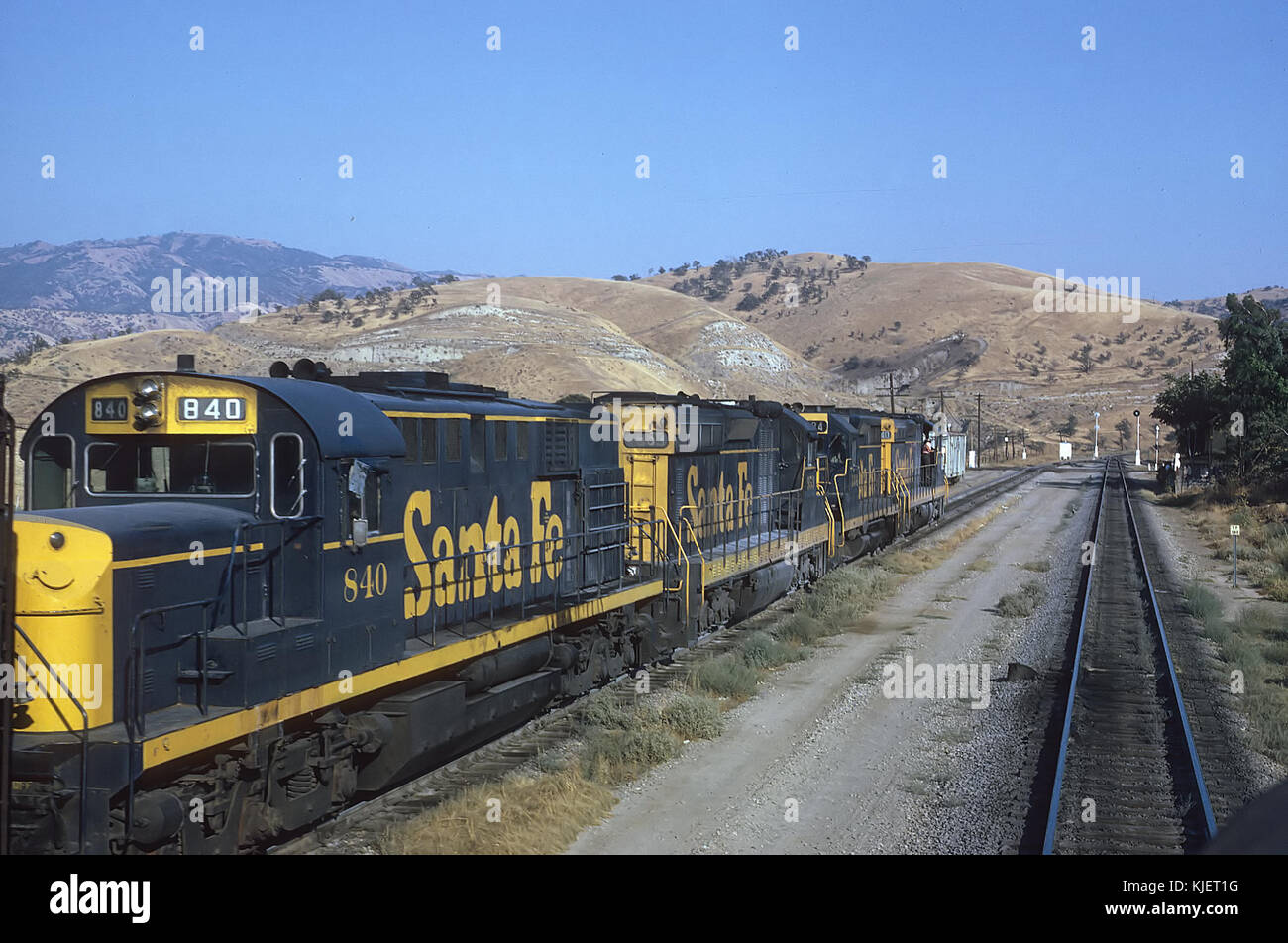 ATSF freight in siding at Caliente, California taken from cab of F7A ...