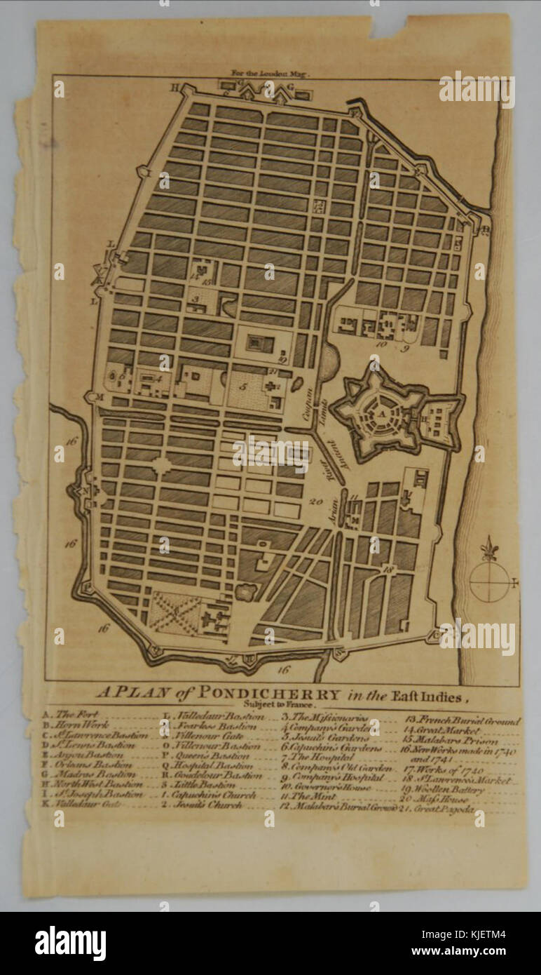 A plan of Pondicherry, from the London Magazine, 1759 Stock Photo - Alamy