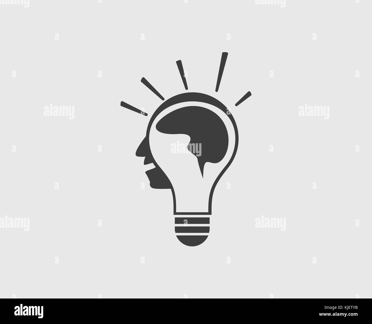 Creative Man Icon. Human face in Bulb head with human Brain Stock ...
