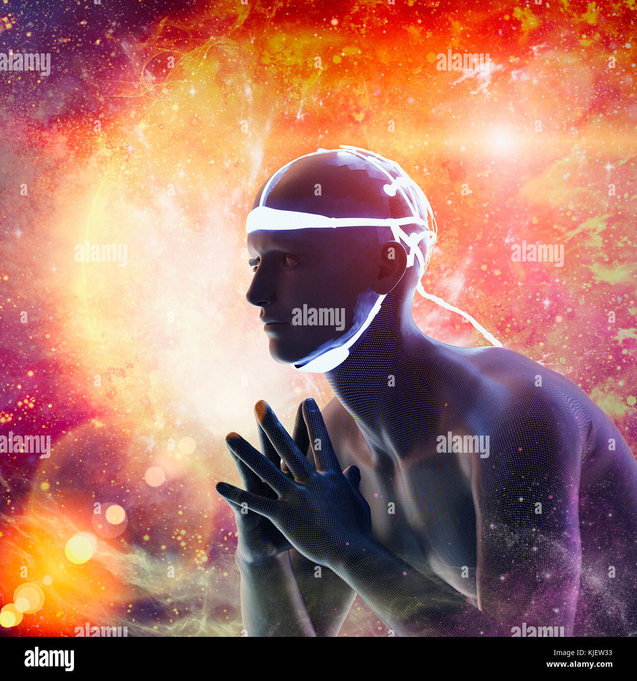 Blue man in orange cyberspace Stock Photo - Alamy