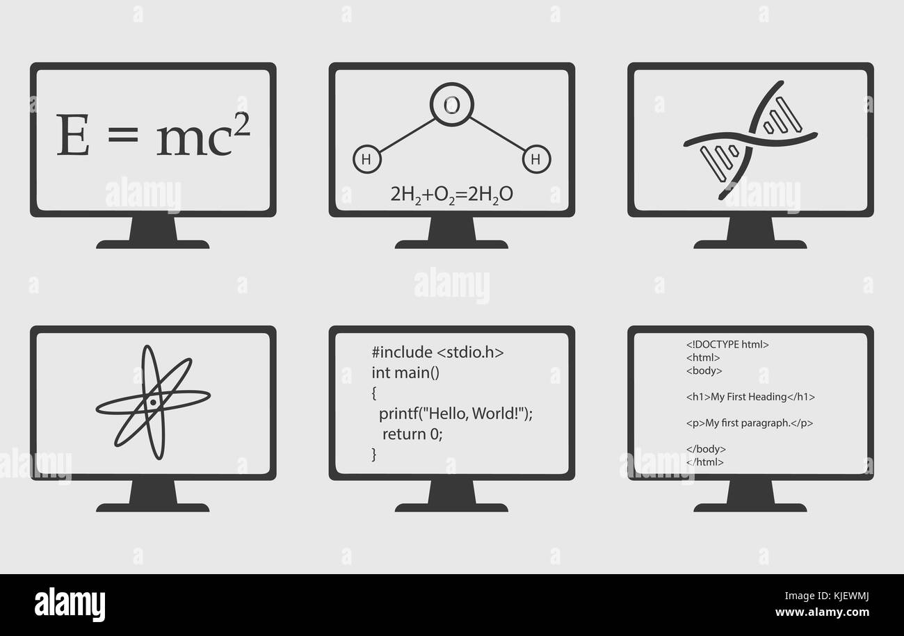 Different Engineering Subject Icon Set. Physics, Chemistry, Genetic ...