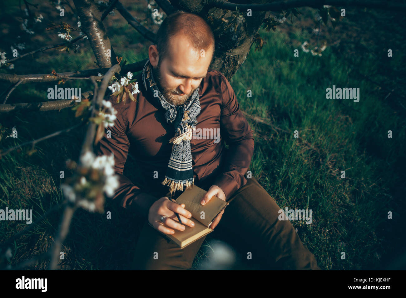 Adult men writing journal outdoor hi-res stock photography and images ...