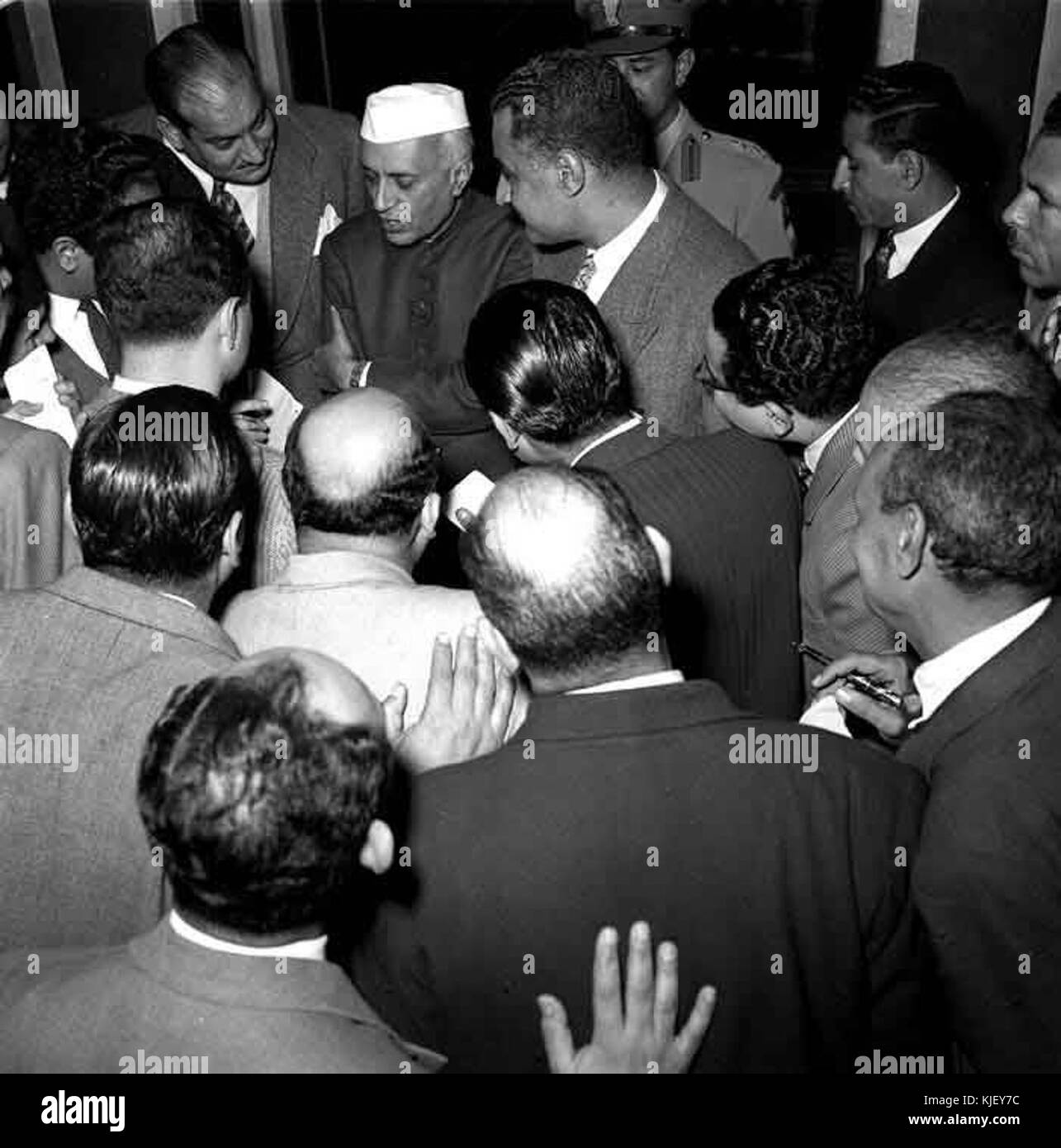 Nasser receiving the Indian Prime Minister Jawaharlal Nehru, February ...