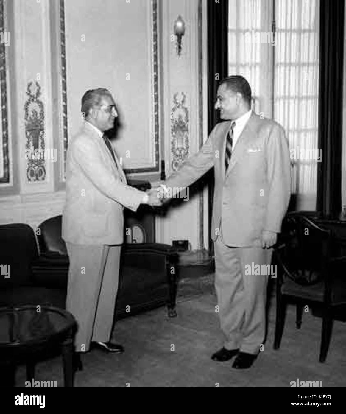 Nasser receiving the Indian Ambassador in Cairo at the presidency Stock ...